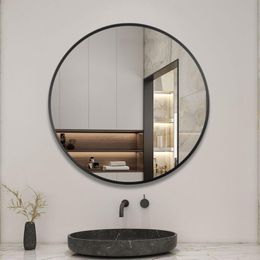 Duschparadies-de - Rund Dekorativer Spiegel mit schwarzer Aluminiumrahmen Einfacher Wandspiegel Kosmetikspiegel für Schlafzimmer Wohnzimmer