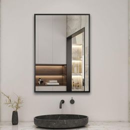 Rechteckig Dekorativer Spiegel mit schwarzer Aluminiumrahmen Einfacher Wandspiegel Kosmetikspiegel für Schlafzimmer Wohnzimmer Badezimmer 65x45cm