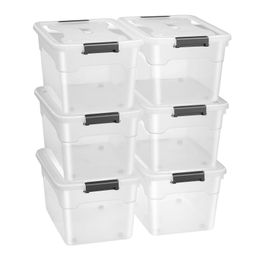 Juskys Aufbewahrungsbox mit Deckel - 6er Set Kunststoff Boxen 60l - Box stapelbar, transparent