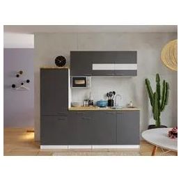 respekta Küchenzeile mit Geräten 210 cm Grau/Nuss Dekor