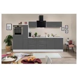 respekta Küchenzeile mit Geräten 300 cm Grau Hochglanz/Weiß