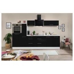 respekta Küchenzeile mit Geräten 300 cm Schwarz Hochglanz/Weiß
