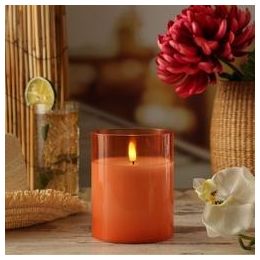 MARELIDA LED Kerze im Glas - Windlicht - Echtwachs - flackernde 3D Flamme - Timer - H: 12,5cm - orange