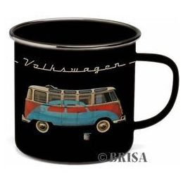 VW Collection by BRISA VW Collection Emaille Tasse "BLACK BULLI" - 500ml - mit Edelstahlrand