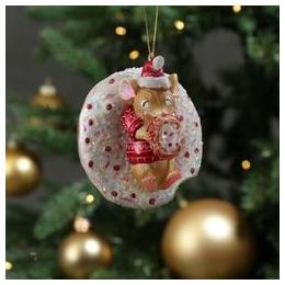 MARELIDA Weihnachtsbaumschmuck M√§uschen mit Donut - Christbaumschmuck - Glas - H: 10cm