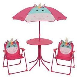 MARELIDA Kindersitzgruppe Einhorn FIONA - 2 St√ohle und Tisch mit Sonnenschirm - 4teilig - pink, rosa