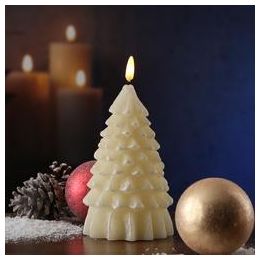 MARELIDA LED Kerze Tannenbaum - Echtwachs - warmwei√üe 3D Flamme - H: 18cm - Timer - creme