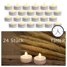 MARELIDA LED Teelichter - warmwei√ü flackernde Flamme - inkl. Batterien - Timer - D: 3,6cm - wei√ü - 24er Set