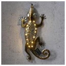 MARELIDA LED Solar Wanddeko GECKO - 15 warmwei√üe LED - H: 46cm - D√§mmerungssensor - gold