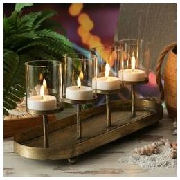 MARELIDA Kerzenhalter Advent - Kerzenst√§nder - Teelichthalter - Eisen - L: 48cm - 4 Kerzenhalterungen - gold