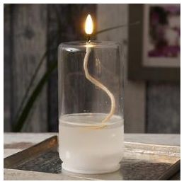 MARELIDA LED Kerze im Glas - √ñllampe mit Fl√ossigwachs Optik - flackernde 3D Flamme - Timer - H: 17,5cm - rund