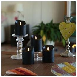 MARELIDA LED Kerzenset FLAMME - Rustik-Optik - Echtwachs - 3D Flamme - H: 10cm - Timer - schwarz - 4er Set