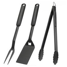 Grillbesteckset PURO schwarz - Gabel, Spatel, Zange - Werkzeug f√or BBQ und Plancha - 3er Set