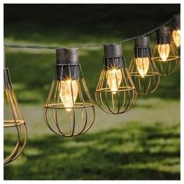 MARELIDA LED Solar Gitter Lichterkette Industrial - 10 warmwei√üe Lampen - D√§mmerungssensor - rostbraun