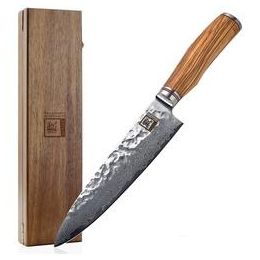 zayiko Damastmesser "Olive Chefmesser" - 20cm Klinge - Griff: Olivenholz - VG-10 Stahlkern