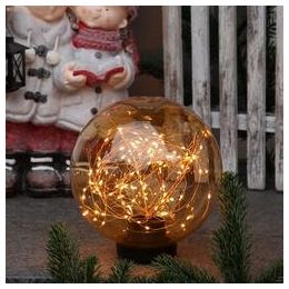 MARELIDA LED Kugel mit Drahtlichterkette - stehend - 80 bernsteinfarbene LED - D: 20cm - f. Au√üen - amber