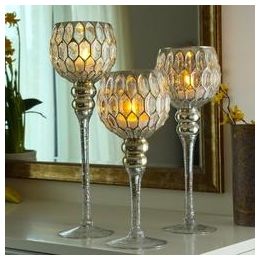 MARELIDA Kerzenhalter Kelch CORDOBA - Windlicht - Glas - H: 30,5cm, 34,5cm, 40cm - gold - 3er Set