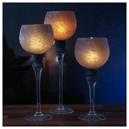MARELIDA Kerzenhalter Kelch FROST - Windlicht - Glas - 3 H√∂hen - gefrostet und grau satiniert - 3er Set
