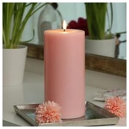 LED Stumpenkerze MIA - Echtwachs - realistische 3D Flamme - H: 20cm - D: 10cm - Batterie - rosa