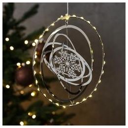 MARELIDA LED Kreis mit Schneeflocke - 3D Dekoh√§nger - 30 warmwei√üe LED - D: 20cm - Timer - silber