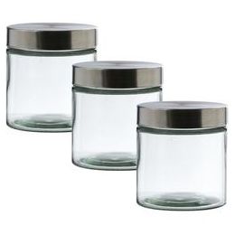 Vorratsdose S - Glas mit Edelstahldeckel - 0,85 Liter - D: 11cm - H: 12cm - 3er Set