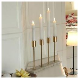 MARELIDA Stabkerzenhalter - Kerzenst√§nder - Marmorplatte - 4 goldfarbene Kerzenhalterungen - H: 20cm - beige