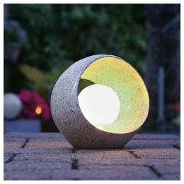 MARELIDA LED Solar Dekoleuchte - Kugellampe im Stein - Polyresin - 3 warmwei√üe LED - H: 21cm - beige