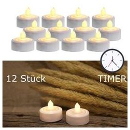 MARELIDA LED Teelichter - warmwei√ü flackernde Flamme - inkl. Batterien - Timer - D: 3,6cm - wei√ü - 12er Set