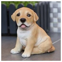 MARELIDA Gartenfigur Hund LEO - Dekofigur - Labrador Welpe - Polyresin - H: 16,5cm - braun, wei√ü