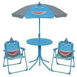 MARELIDA Kindersitzgruppe Haifisch TINO - 2 St√ohle und Tisch mit Sonnenschirm - 4teilig - blau, grau