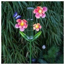 MARELIDA LED Solar Regenmesser mit Blumen und Marienk√§fer - Gartenstecker - H: 81cm - Lichtsensor - gelb