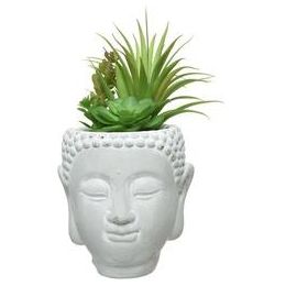 MARELIDA Sukkulenten Mix im Buddha Topf - Kunstpflanzen - H: 23cm, D: 14cm - wei√ü/gr√on