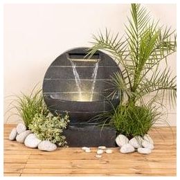 MARELIDA Brunnen - Gartenbrunnen mit Wasserfall - Polyresin - 6 warmwei√üe LED - H: 59cm - anthrazit