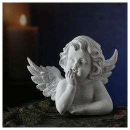 MARELIDA Engel liegend nachdenklich - Gartenfigur - Grabschmuck - H: 20,5cm - wei√ü