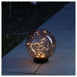 MARELIDA LED Solar Kugellampe - 2in1 - Kunststoff - warmwei√üe LED Drahtlichterkette - D: 20cm - bernstein