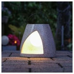 MARELIDA LED Solar Laterne - Kugellampe im Stein - Polyresin - 3 warmwei√üe LED - H: 19,5cm - beige