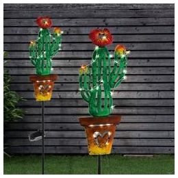 2er Set LED Solar Außen Steck Leuchte Kaktus Design Garten Terrassen Deko Erdspieß Lampe bunt