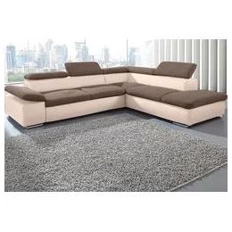 Sit & More Ecksofa SIT & MORE "Valantine L-Form" Sofas Gr. B/H/T: 272 cm x 73 cm x 226 cm, Luxus-Microfaser ALTARA NUBUCK, Ottomane rechts, ohne Bettfunktion, braun (creme, braun) inkl. Kopf- und Armteilverstellung, wahlweise mit Bettfunktion