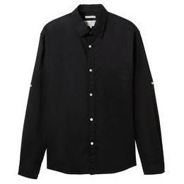 Tom Tailor DENIM Herren Relaxed Langarmshirt, schwarz, Uni, Gr. XL