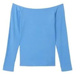 Tom Tailor DENIM Damen T-Shirt mit Carmen-Ausschnitt, blau, Uni, Gr. XL