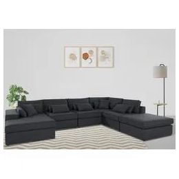 Wohnlandschaft RAUM.ID "Florid U-Form" Sofas Gr. B/H/T: 360cm x 75cm x 260cm, Struktur fein, Ottomane links, grau (anthrazit) 6 Teile, bestehend aus Modulen, viele Bezugsqualitäten, auch in Cord