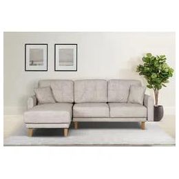 Ecksofa Home Affaire "Triplo, Zierkissen, Schlaffunktion, B/T/H: 234/164/89 cm, L-Form" Sofas Gr. B/H/T: 234cm x 89cm x 164cm, Samtoptik, Recamiere links, ohne Bettfunktion-ohne Bettkasten, beige (creme) wahlweise mit Bettfunktion und Bettkasten, Liegefläche 210132 cm