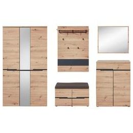 Garderoben-Set Innostyle "MEMPHIS" Kastenmöbel-Sets Gr. B/H/T: 295 cm x 192 cm x 38 cm, Set, Garderoben-Set-bestehend aus:-1x Garerobenschrank-1x Schuhschrank-1x Garderobenpaneel-1x Garderobenspiegel-1x Garderobenbank, braun (artisan eiche)