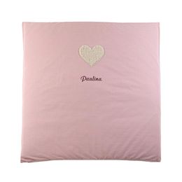 Personalisierte Krabbeldecke HERZ rosa (Farbe: wollweiss)