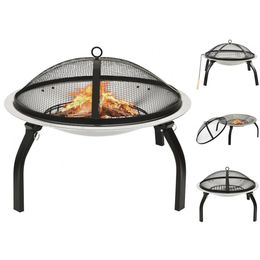 vidaXL Feuerkorb 2in1 Feuerschale und Grill mit Schürhaken 56x56x49 cm Edelstahl