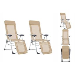 vidaXL Gartenlounge-Sessel Klappbare Liegestühle mit Fußteil 2 Stk Creme Textilene