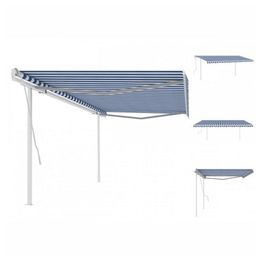 vidaXL Markise Gelenkarmmarkise Einziehbar mit Pfosten 5x3 m Blau und Weiß Balkon Ter