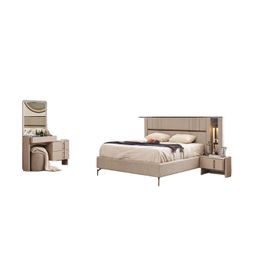 JVmoebel Schlafzimmer-Set Moderne Schlafzimmer Möbel Beiges Doppelbett 2x Nachttische