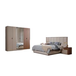 JVmoebel Schlafzimmer-Set Große Beige Schlafzimmer Garnitur Doppelbett 2x Nachttische Schrank