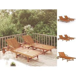 vidaXL Wellnessliege 2-tlg Sonnenliegen Set mit Tisch Massivholz Akazie Gartenliege Poollie